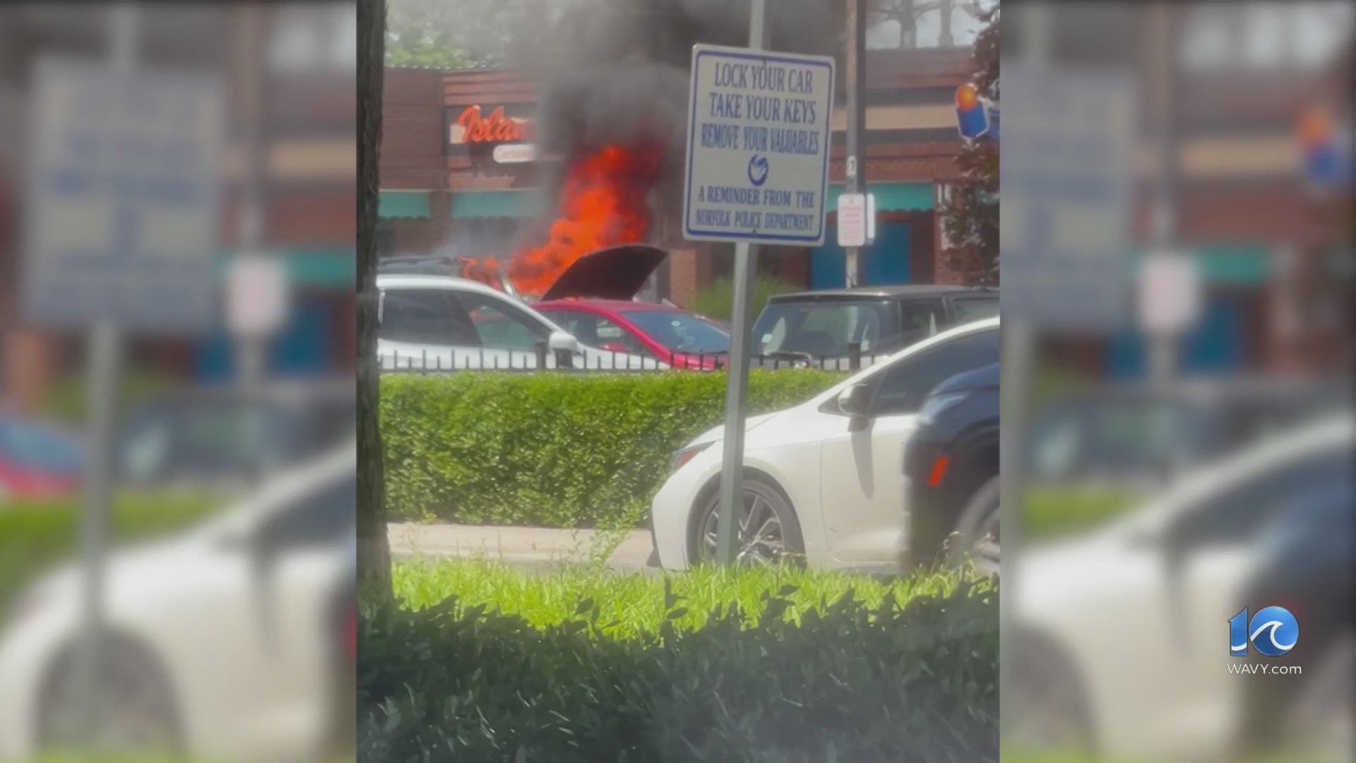 VIDEO: Car on fire in Norfolk parking lot – WAVY.com