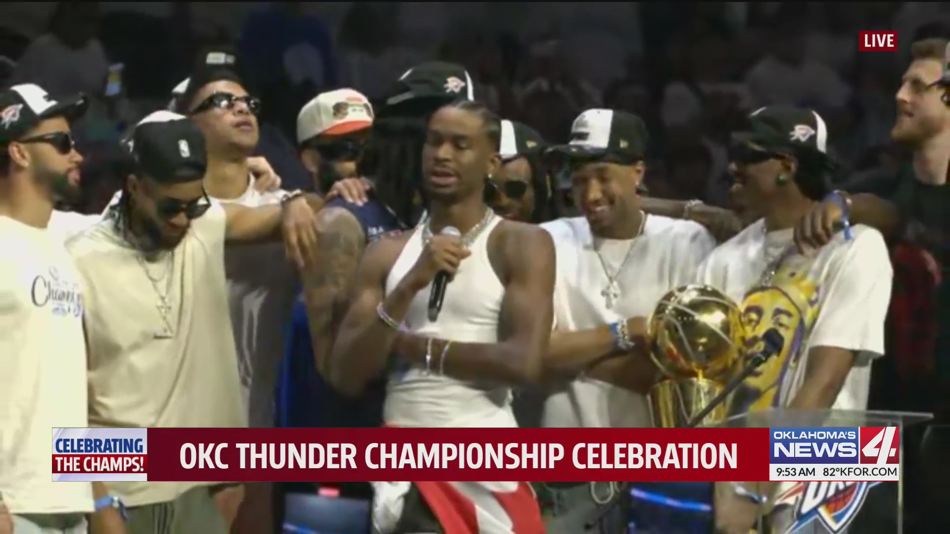 Shai Gilgeous-Alexander speaks at the OKC Thunder Championship ...