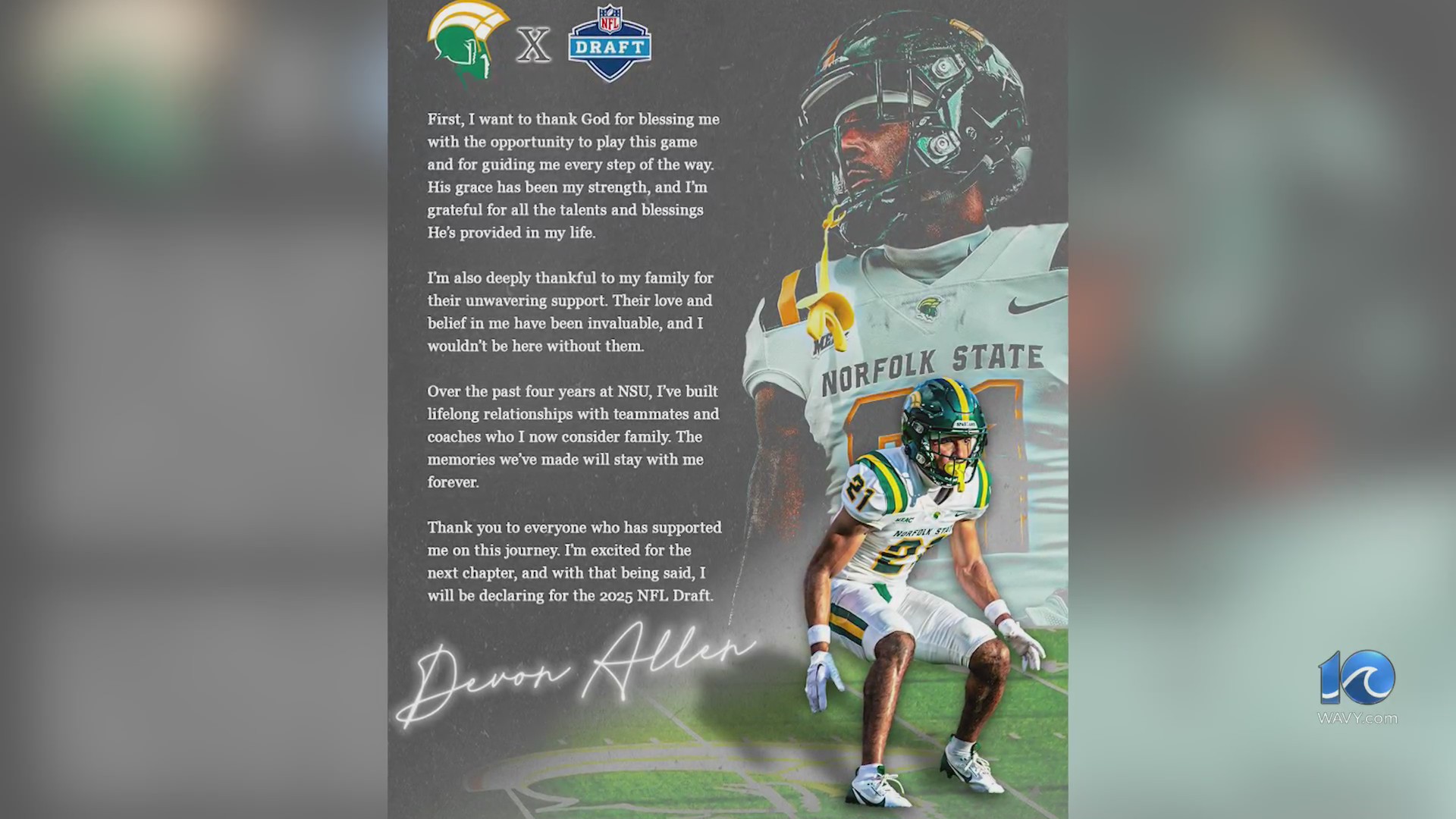 NSU’s Devon Allen declares for NFL draft – WAVY.com