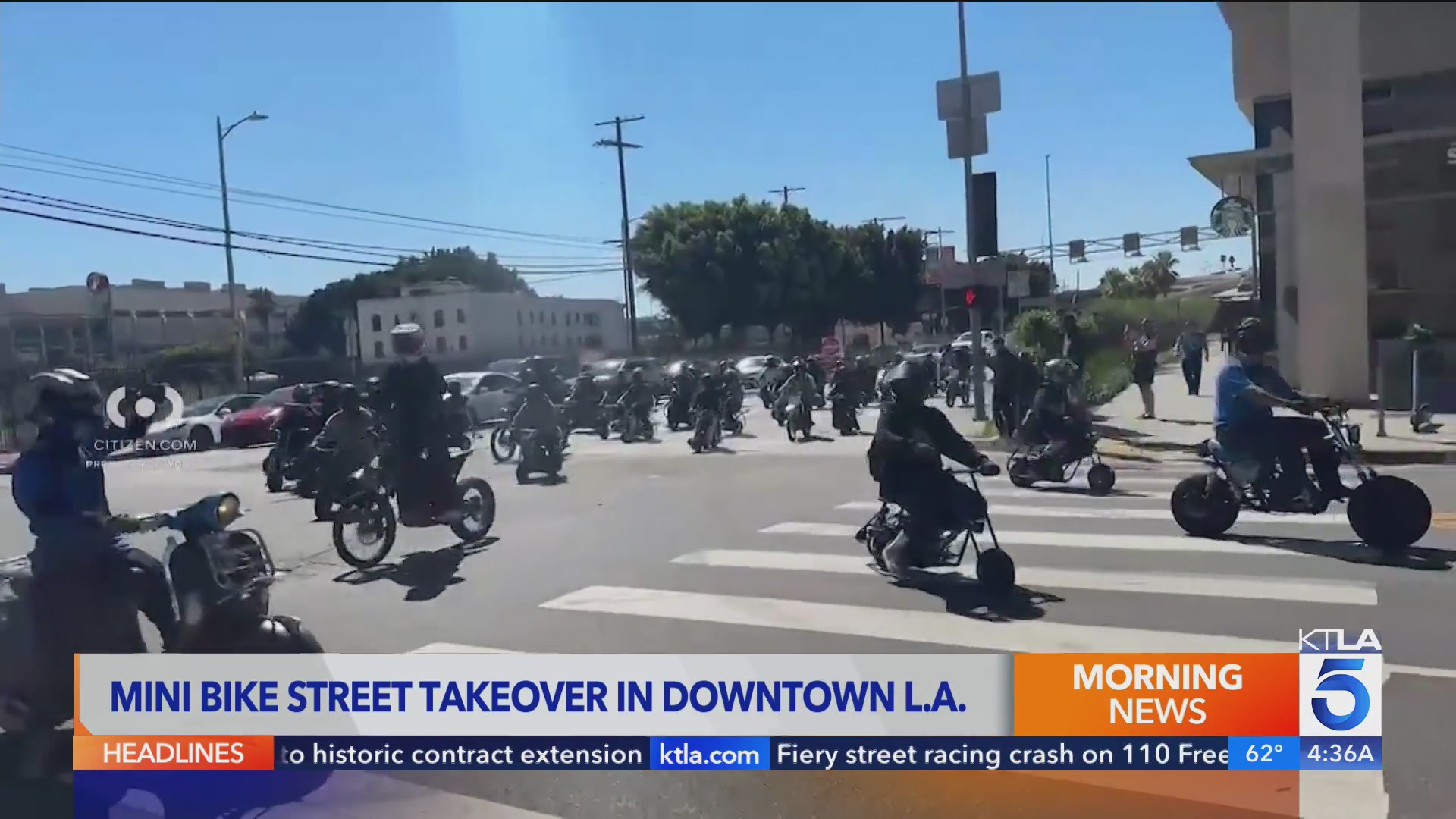 Minibikes block intersection, take over streets of Downtown L.A. – KTLA