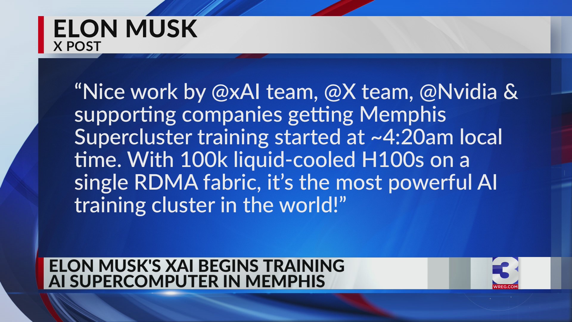 Training starts at Musk’s xAI supercomputer facility – WREG.com