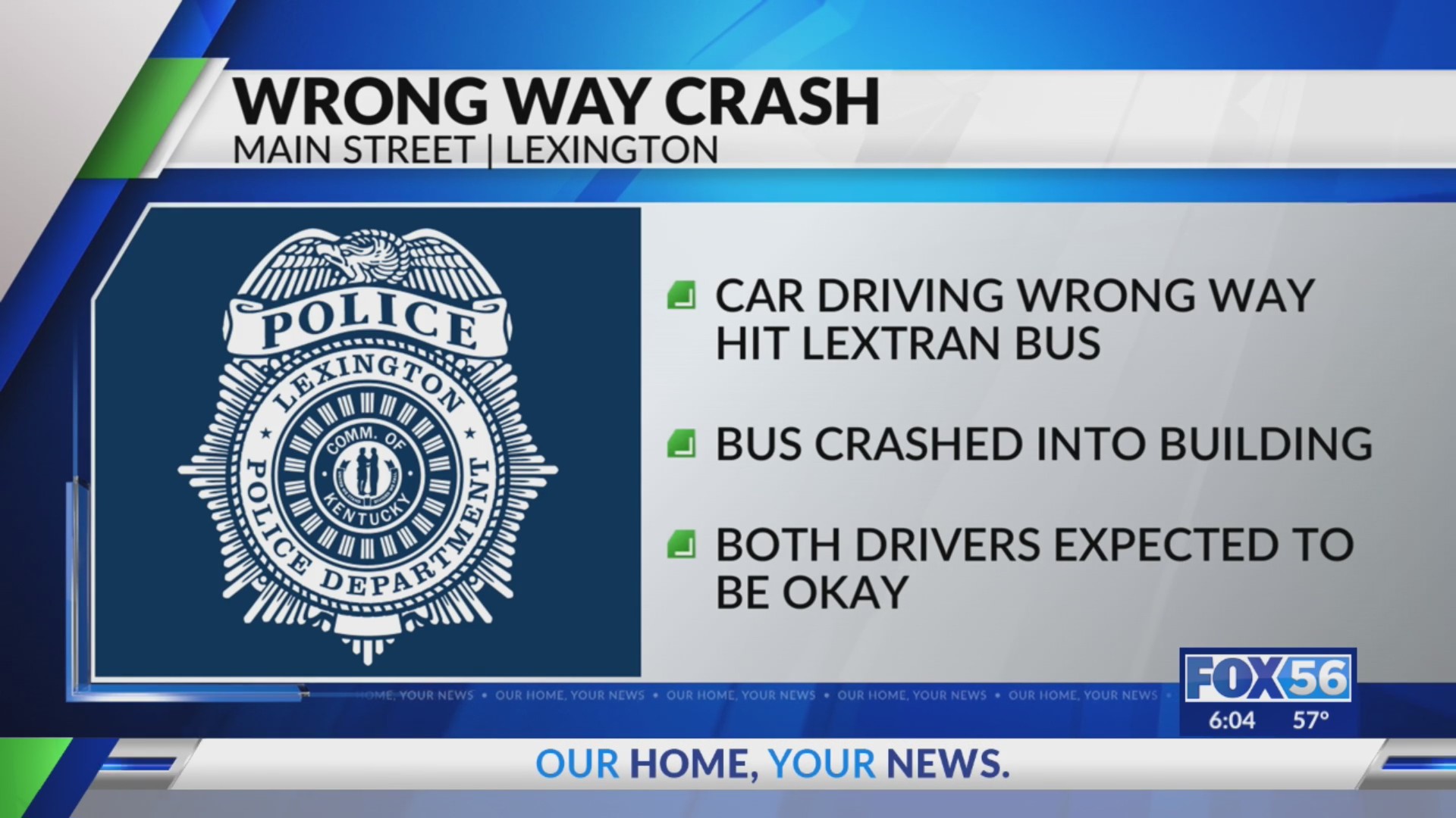 Car driving wrong way crashes into Lex Tran bus downtown – FOX 56 News