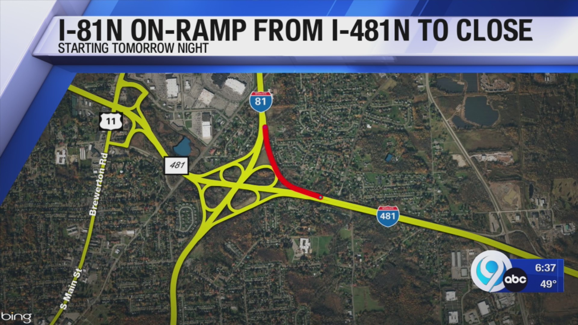 I-81N on-ramp from I-481 to close – WSYR