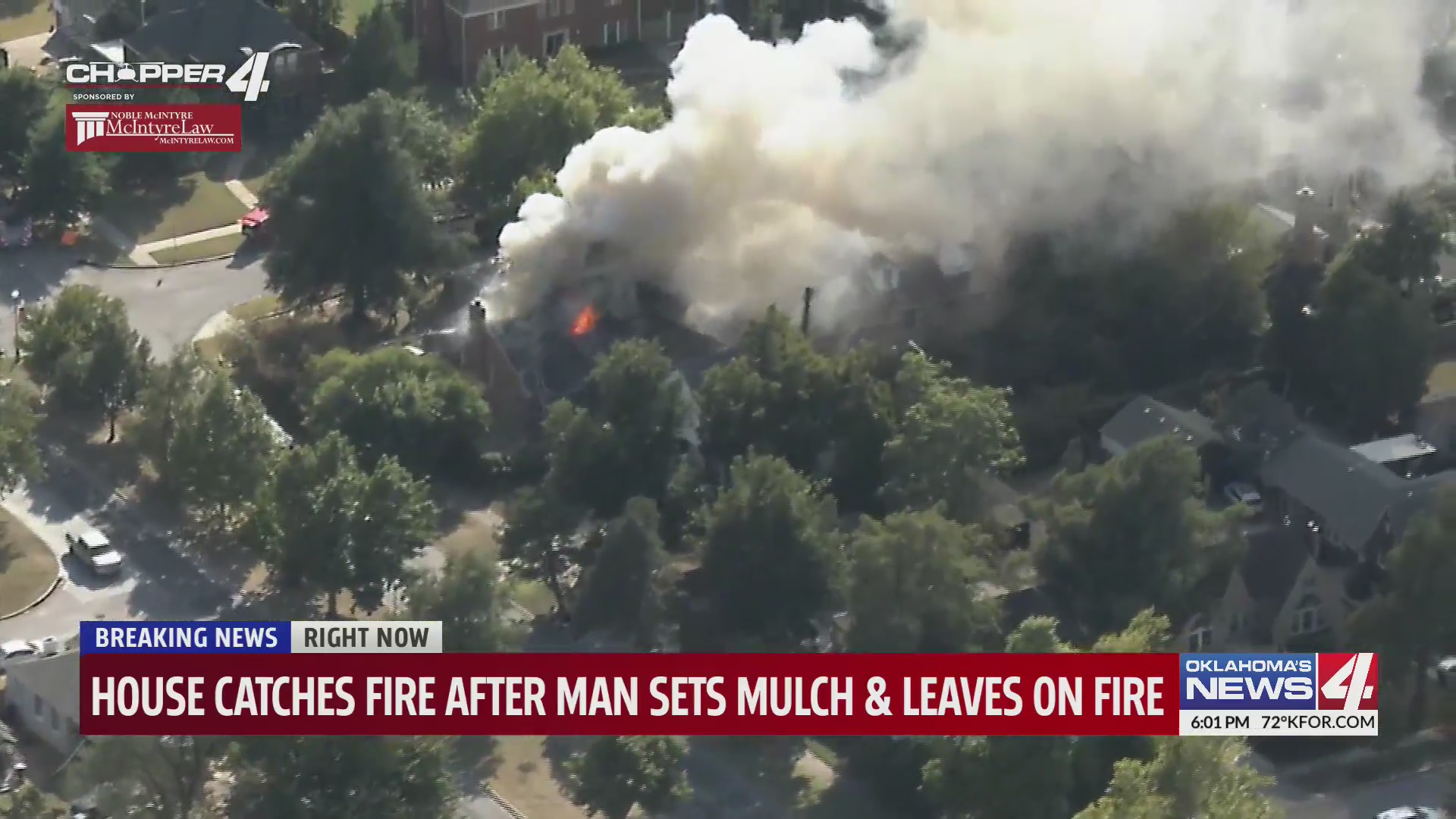House catches fire after man sets mulch & leaves on fire – KFOR.com ...