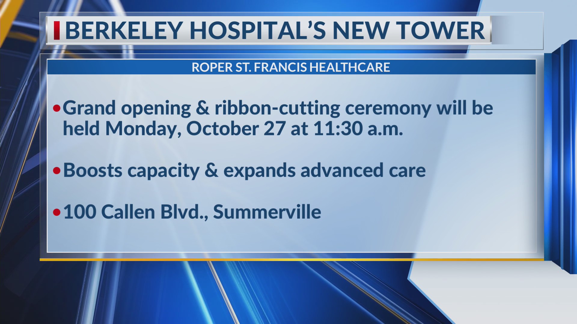 Berkeley Hospital holding grand opening for new tower – WCBD News 2