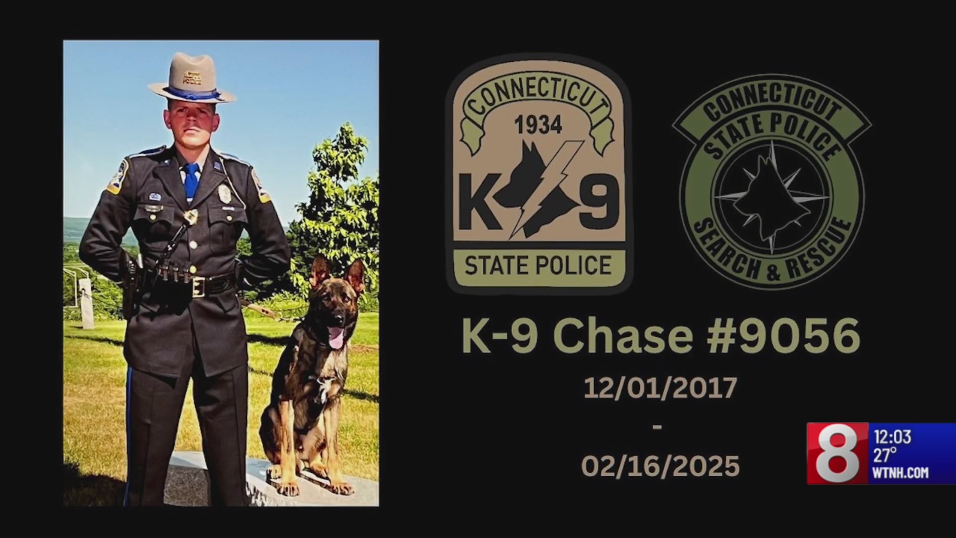 Connecticut State Police announce sudden passing of K9 Chase – WTNH.com