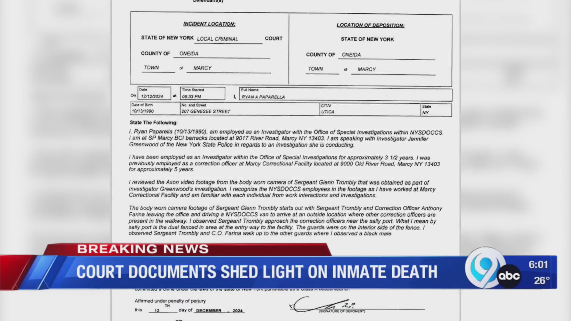 Court documents shed light on Marcy Correctional Facility inmate death – WSYR