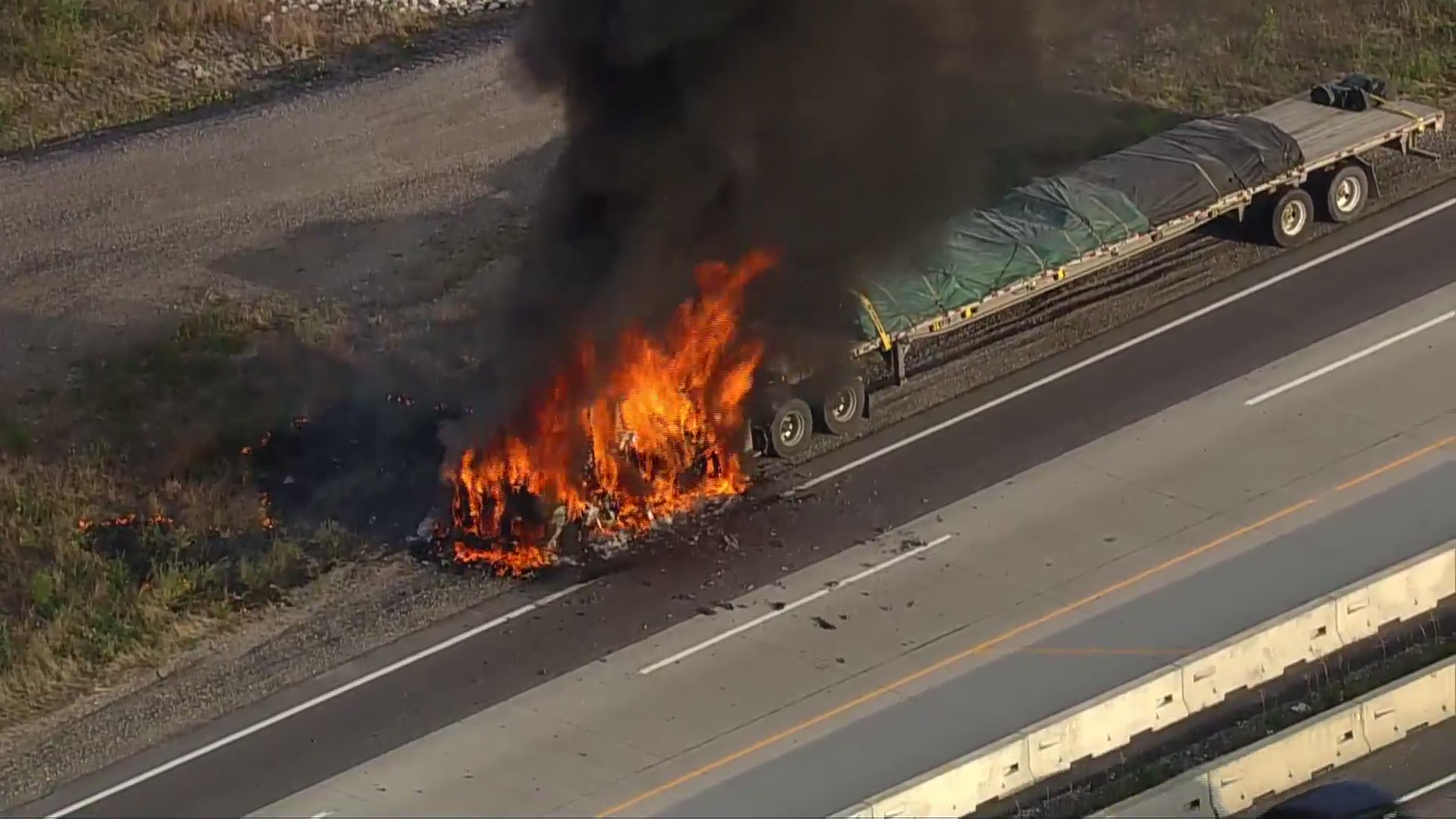 Semi-trailer cab engulfed in flames on southbound Tri-State Tollway ...