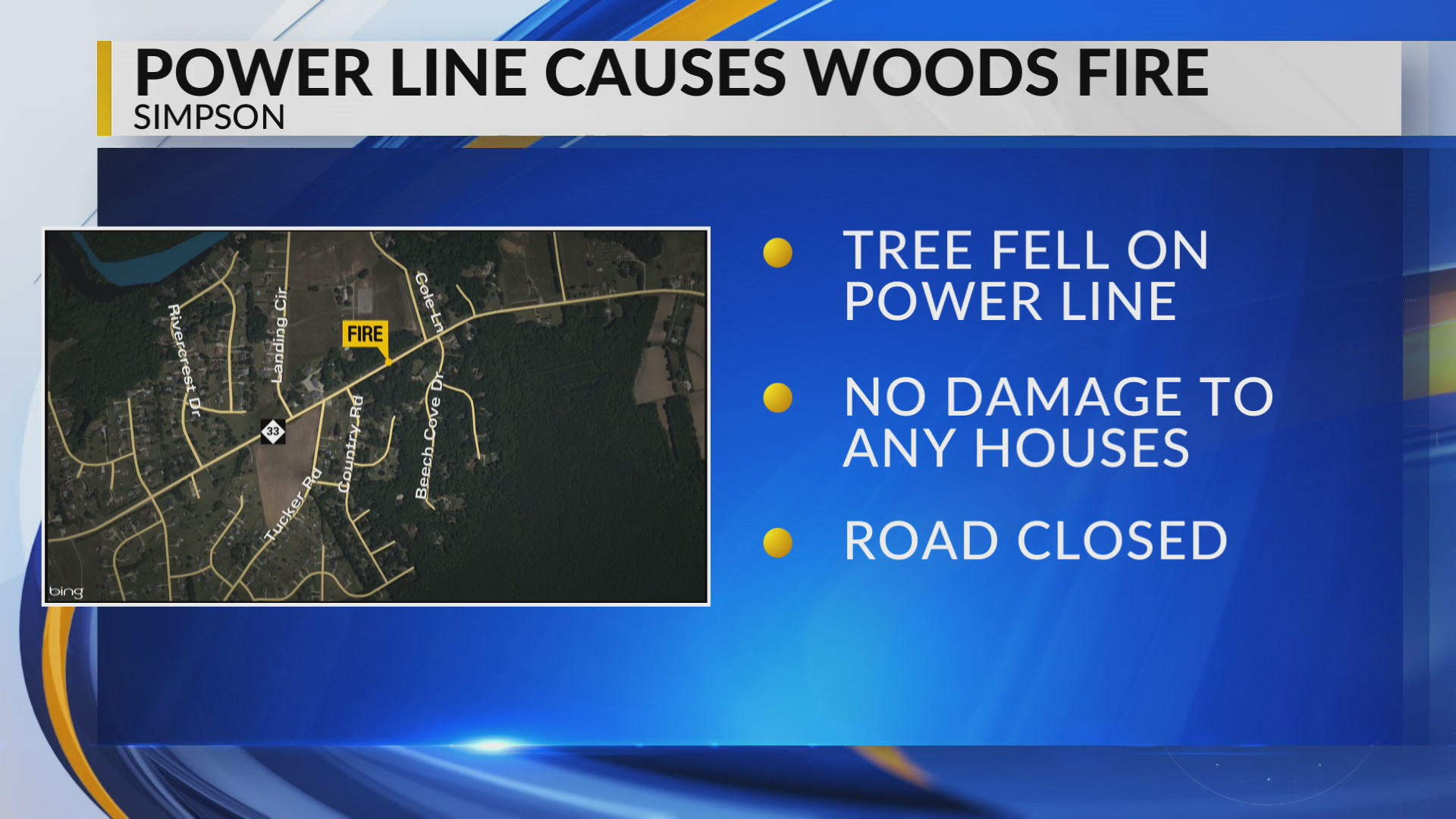 No damage to homes after tree falls across powerline, sparking fire in ...