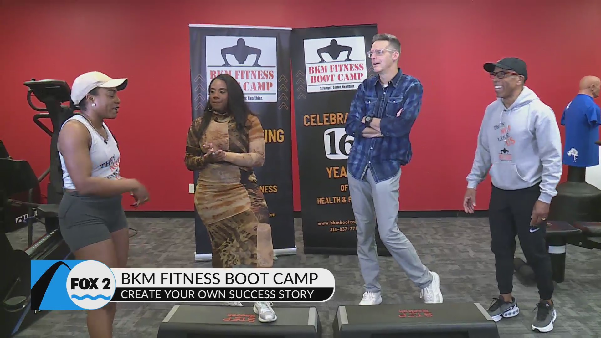Chelsea and Tim work out on stair climbers with BKM Fitness Boot Camp ...