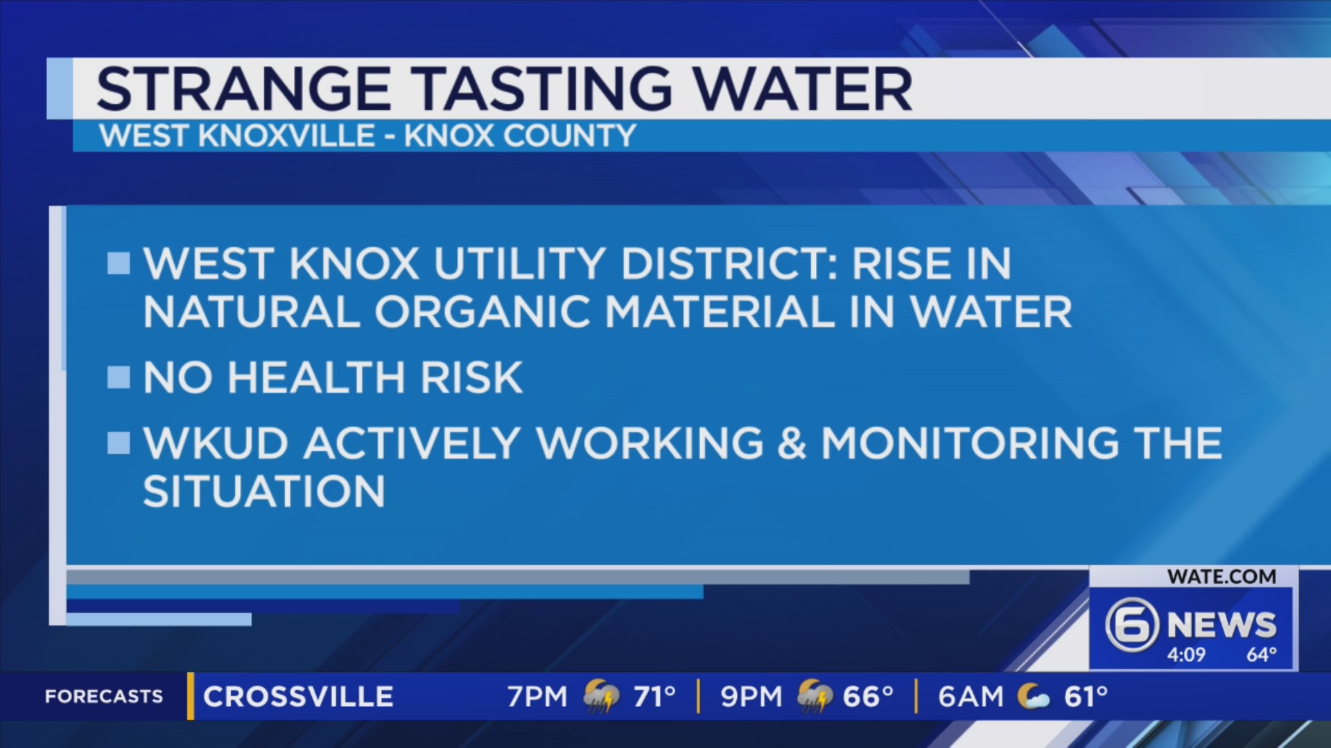 No health risk despite change in water taste, says WKUD – WATE 6 On ...