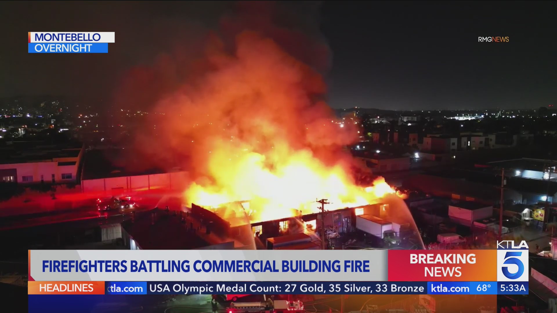Firefighter injured battling massive 3-alarm fire in Montebello – KTLA
