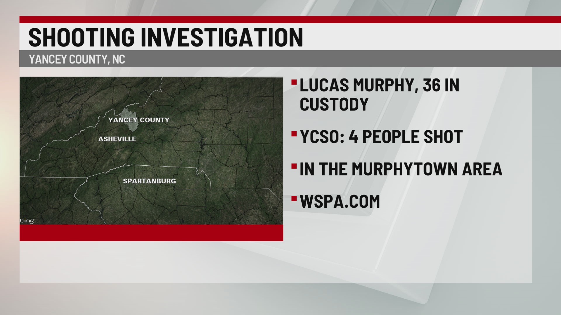 4 shot in Yancey Co., suspect in custody – WSPA 7NEWS