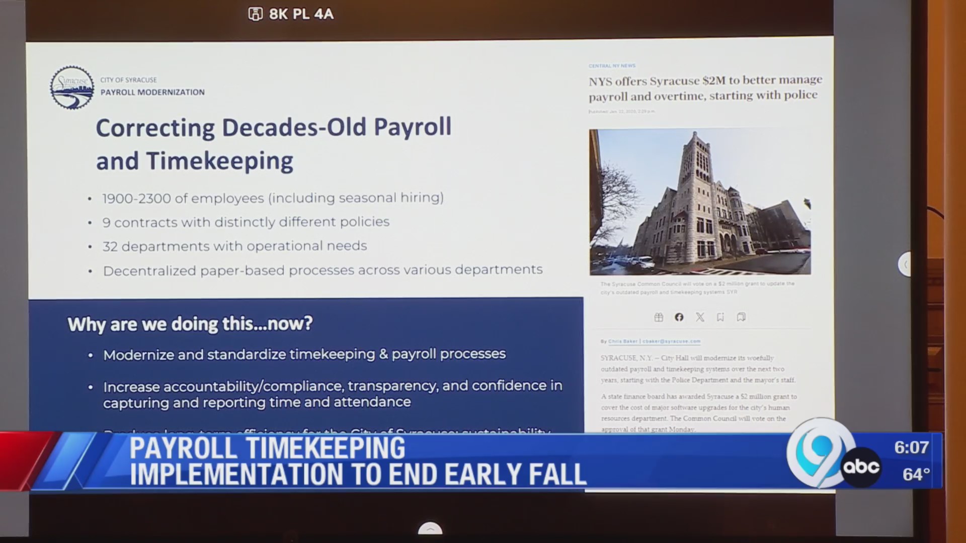 Payroll timekeeping implementation to end early fall – WSYR