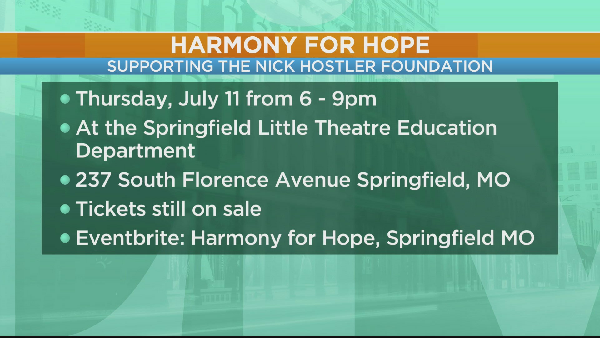 Learn about ‘Harmony for Hope’ supporting the Nick Hostler Foundation – 7/10/24 – KOLR ...