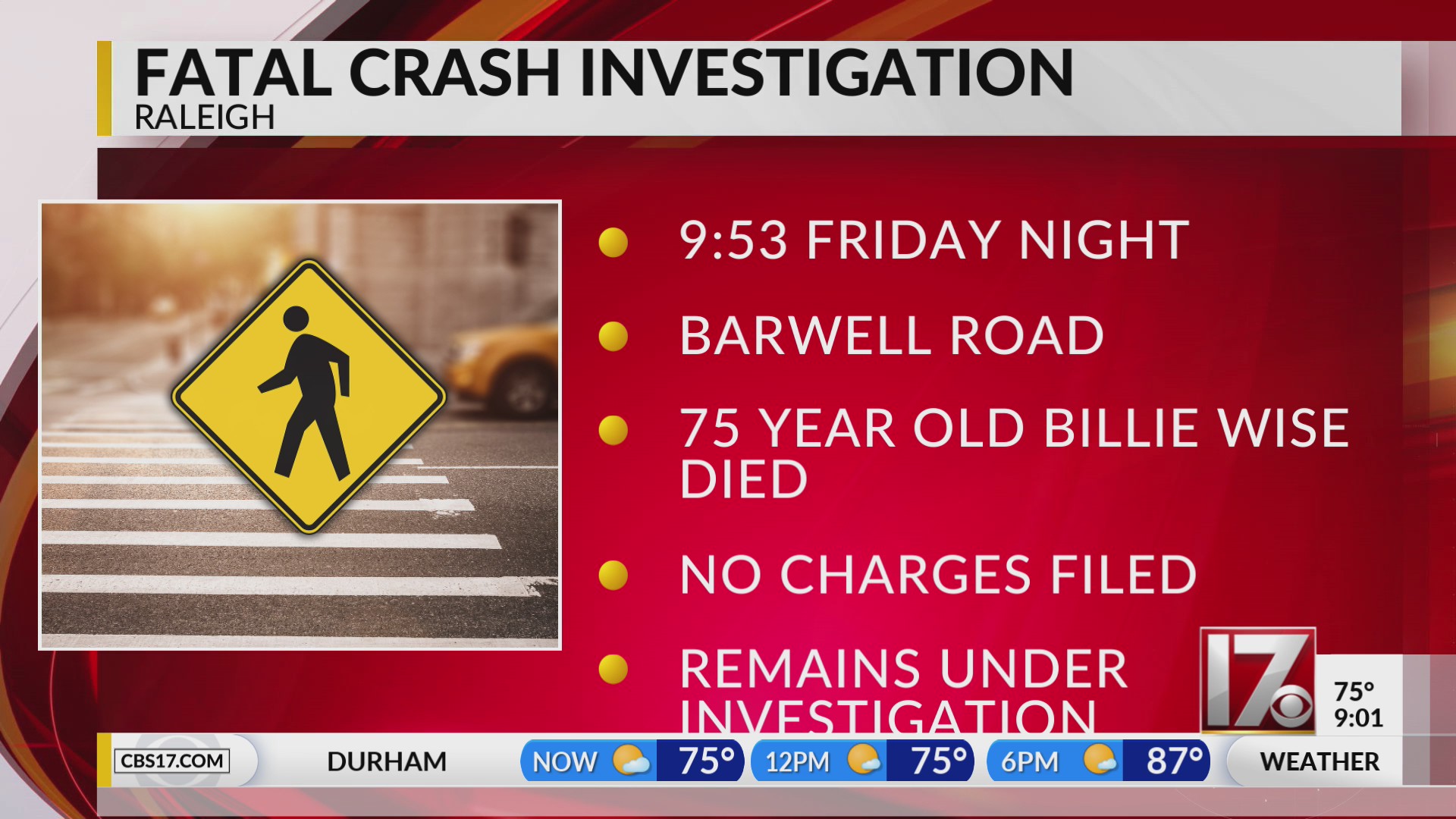 Pedestrian killed on Barwell Road – CBS17.com