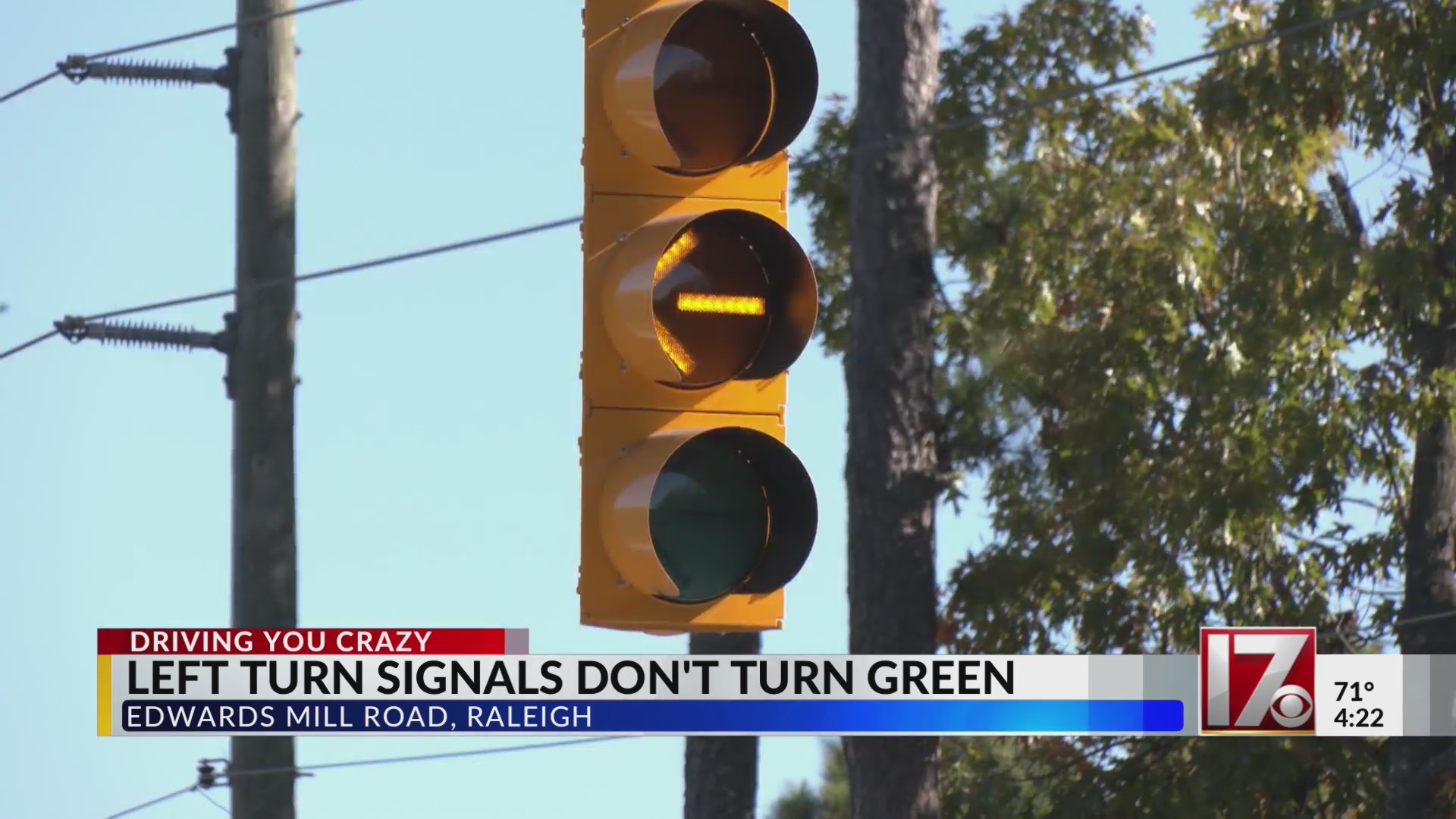 Left turn signals don’t turn green on Raleigh road – CBS17.com