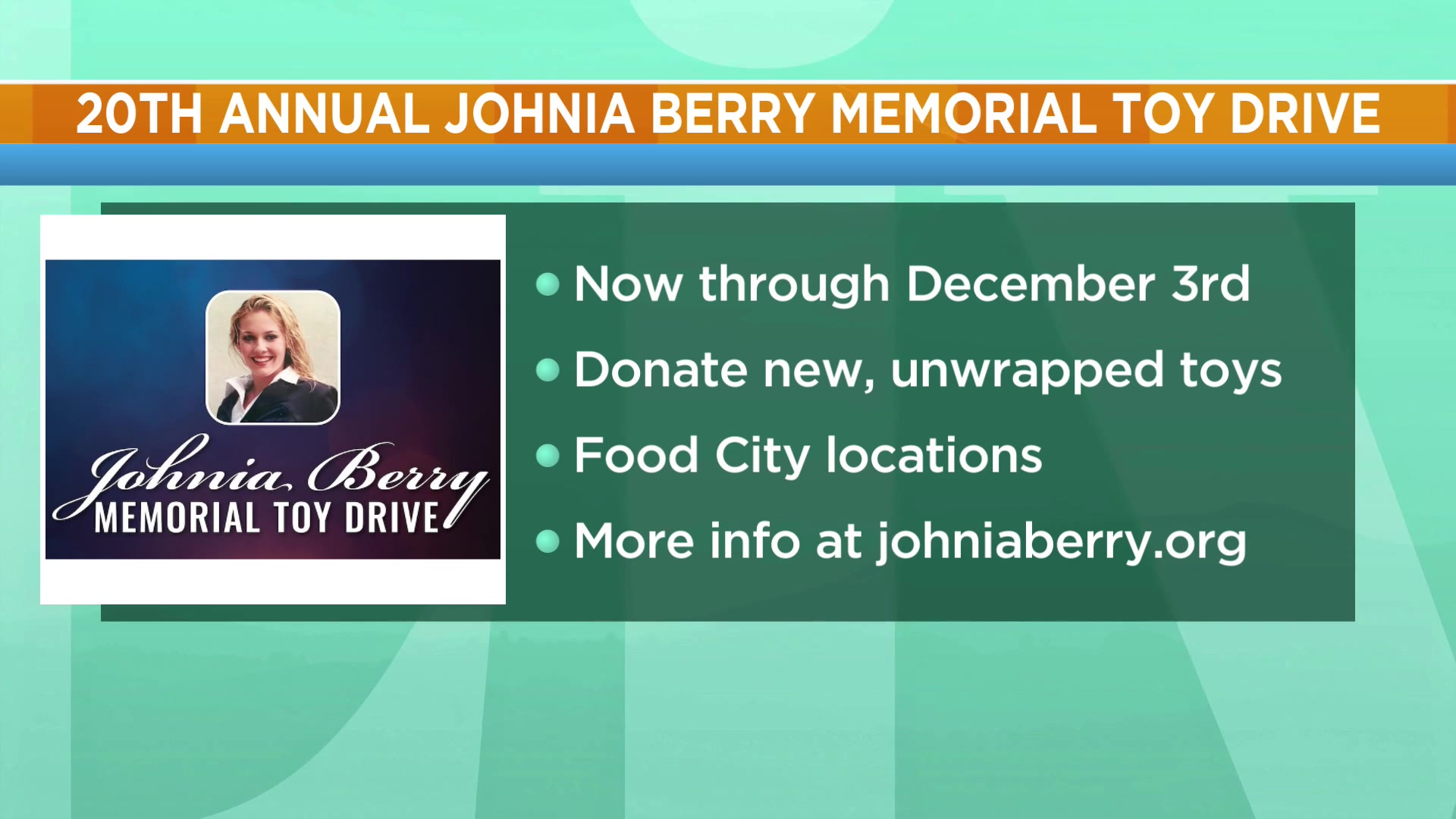 Johnia Berry Memorial Toy Drive – WJHL | Tri-Cities News & Weather