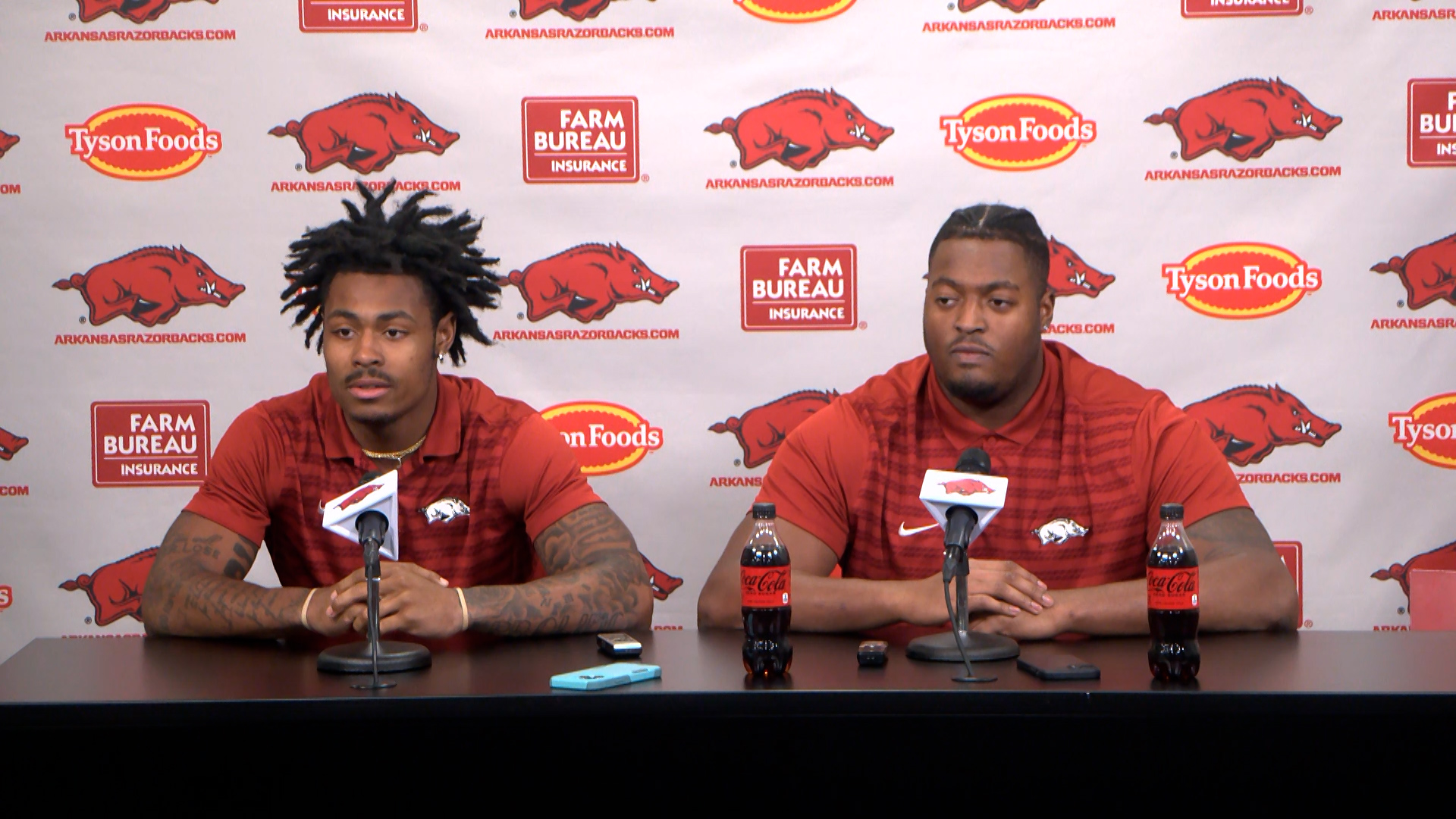 Arkansas’ Caleb Wooden and Corey Robinson II talk about spring practice ...