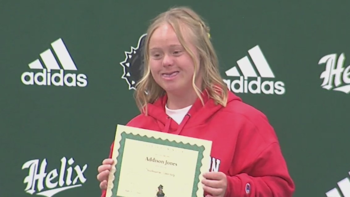 Trailblazer Addison Jones becomes 1st Helix student with Down Syndrome ...