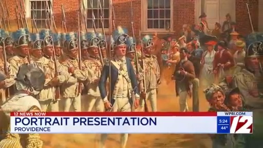 Portrait depicting 1st Rhode Island Regiment arrives at the State House ...
