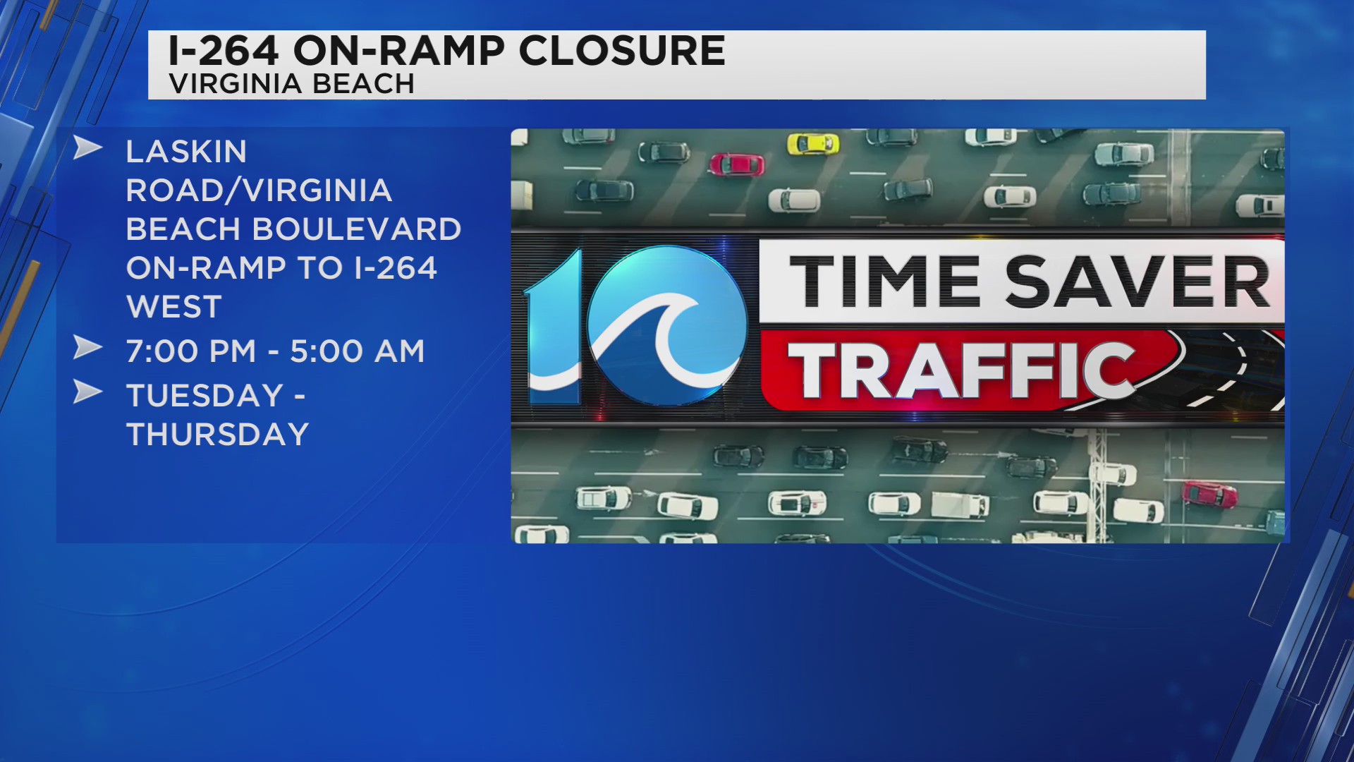 VDOT: I-264 on-ramp in VB to close temporarily – WAVY.com