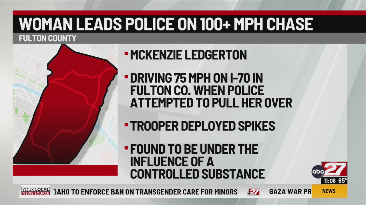 Pennsylvania Woman Arrested After 100 Mph State Police Chase In Fulton