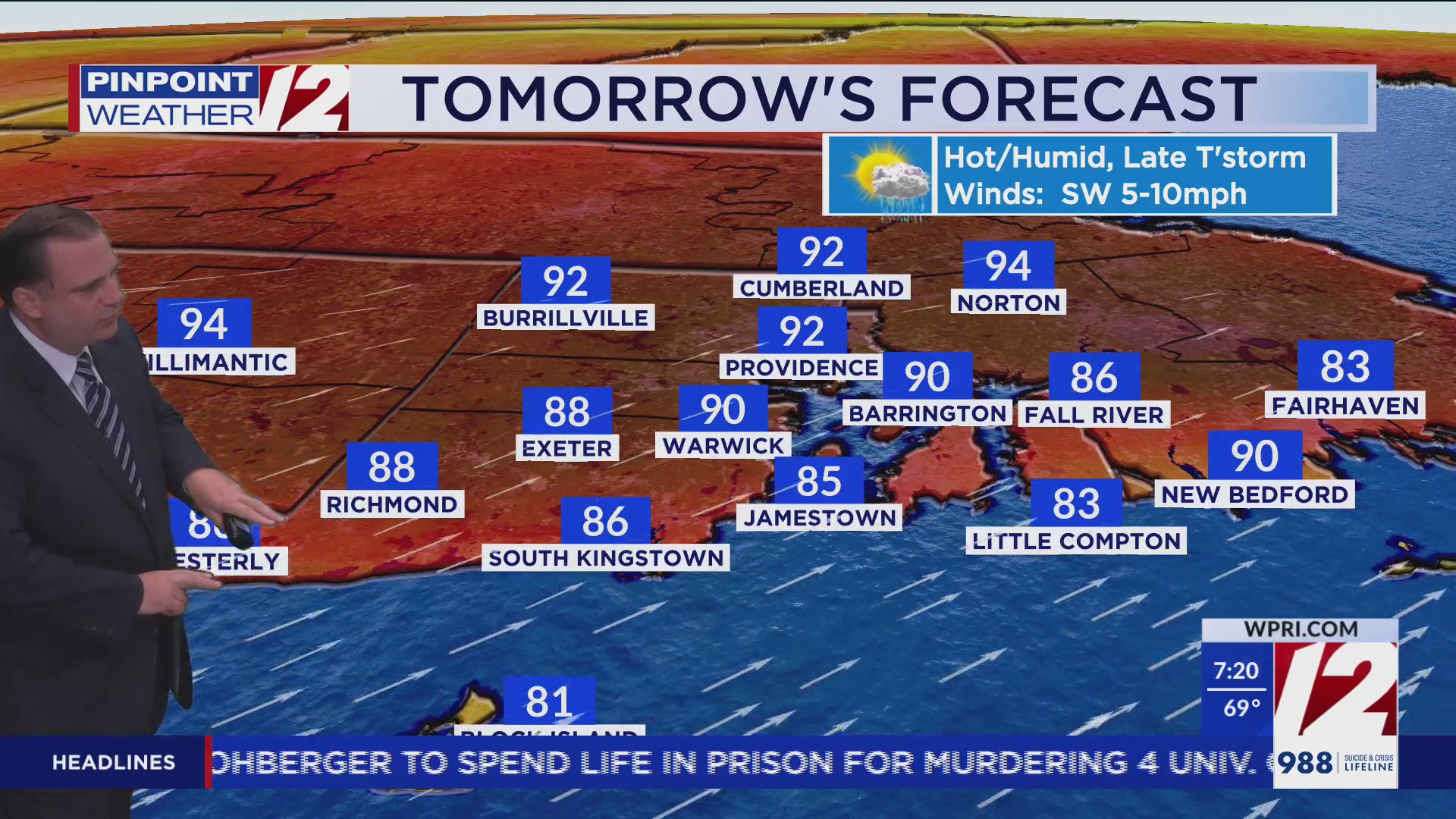 WPRI 12 Weather Forecast for 7/24/25: Warmer and More Humid Today; Hot ...