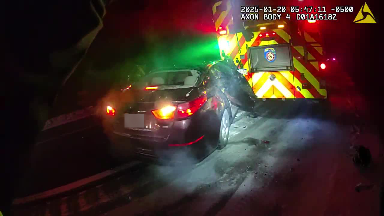 Bodycam: Car hits fire truck on I-94 in Comstock Township – WOODTV.com