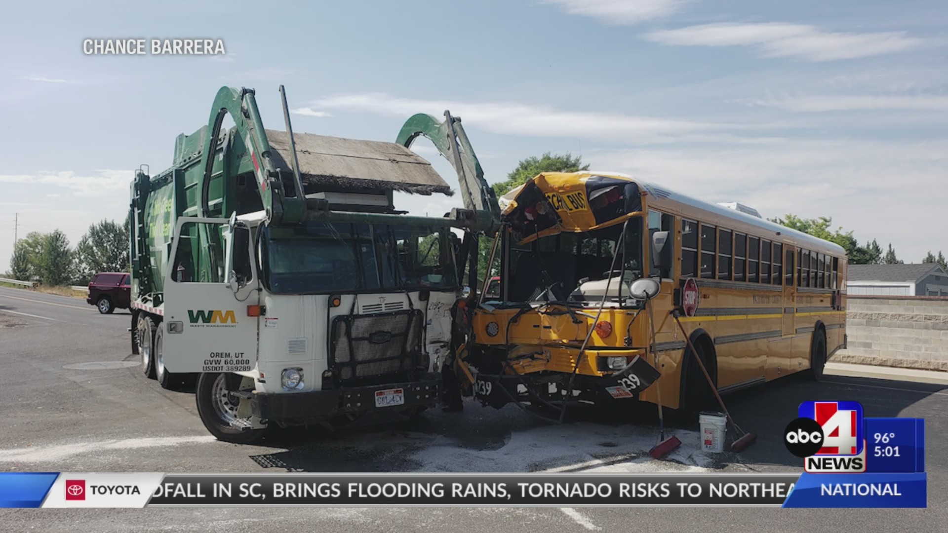 School bus carrying 40 students crashes head-on into garbage truck in ...