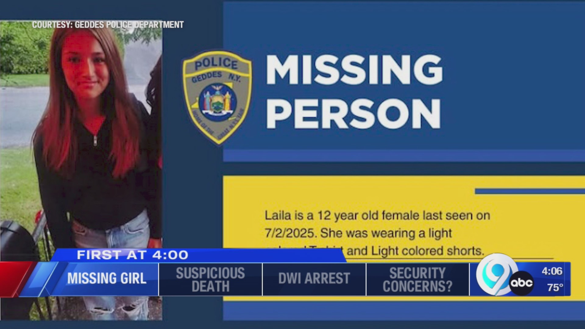 12-year-old reported missing by Town of Geddes Police – WSYR