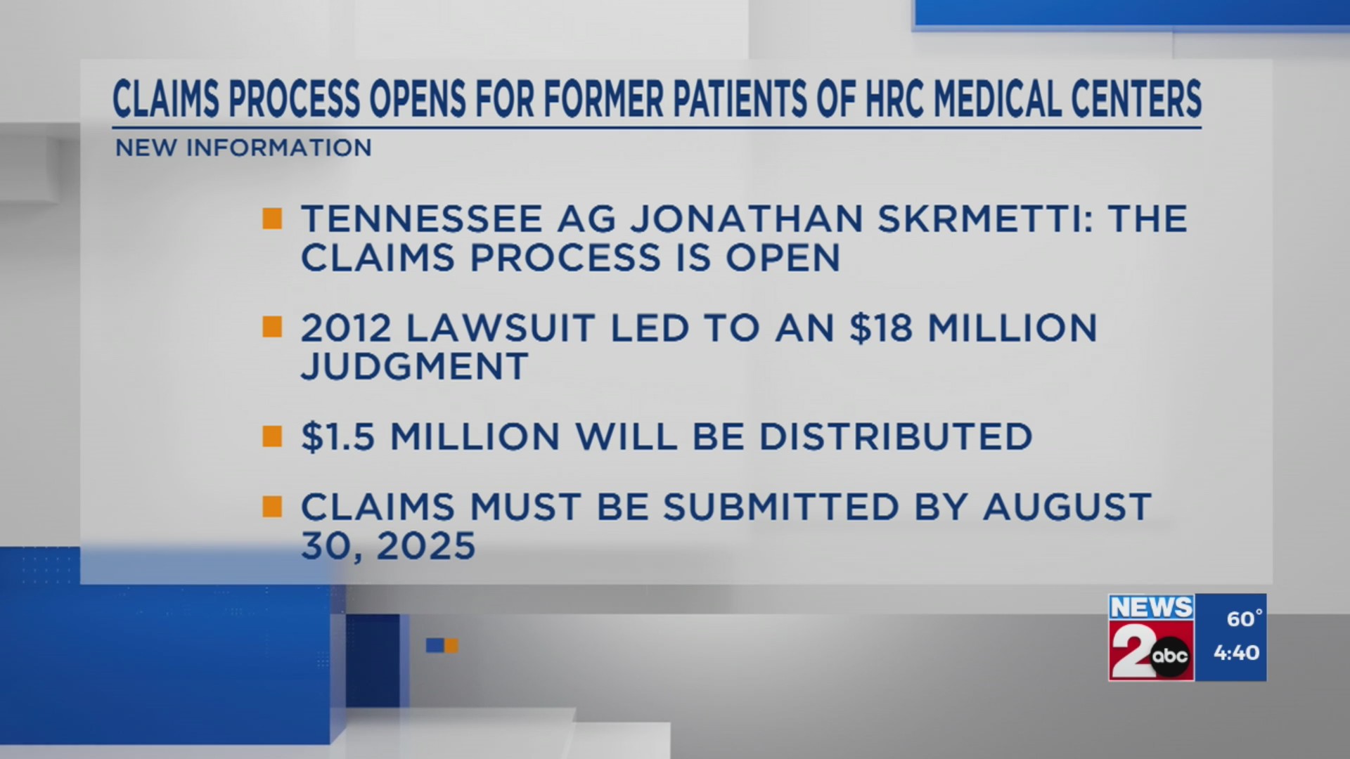 Claims process opens for former patients of HRC Medical Centers – WKRN ...