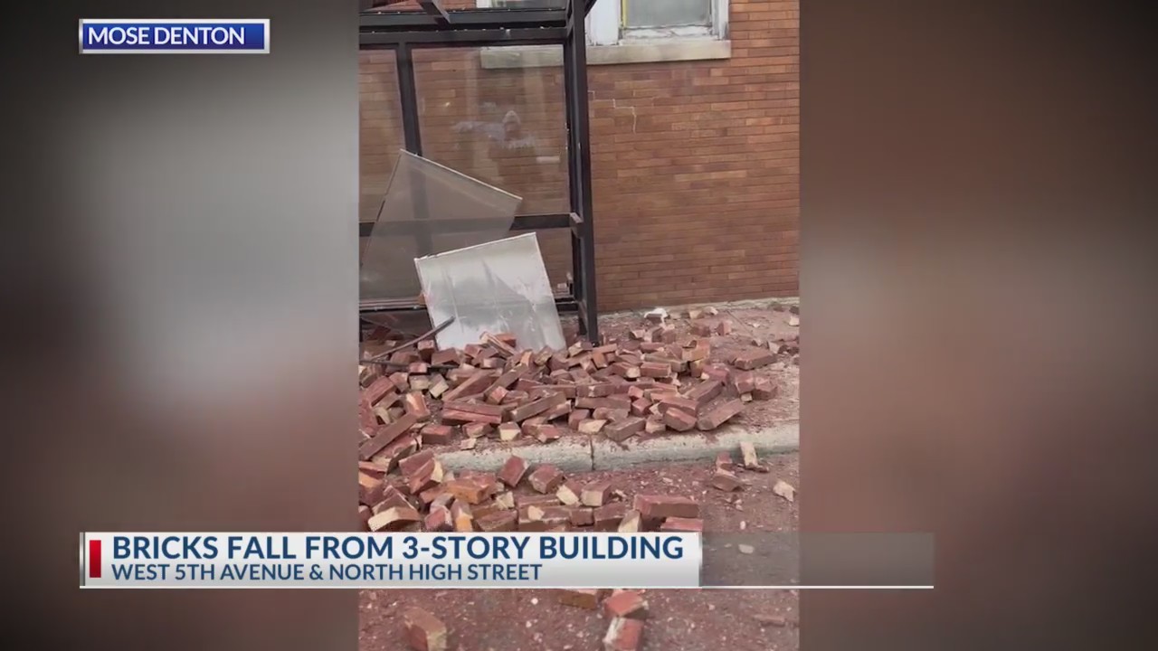 WATCH: Bricks fall off Short North building, destroy COTA bus stop ...