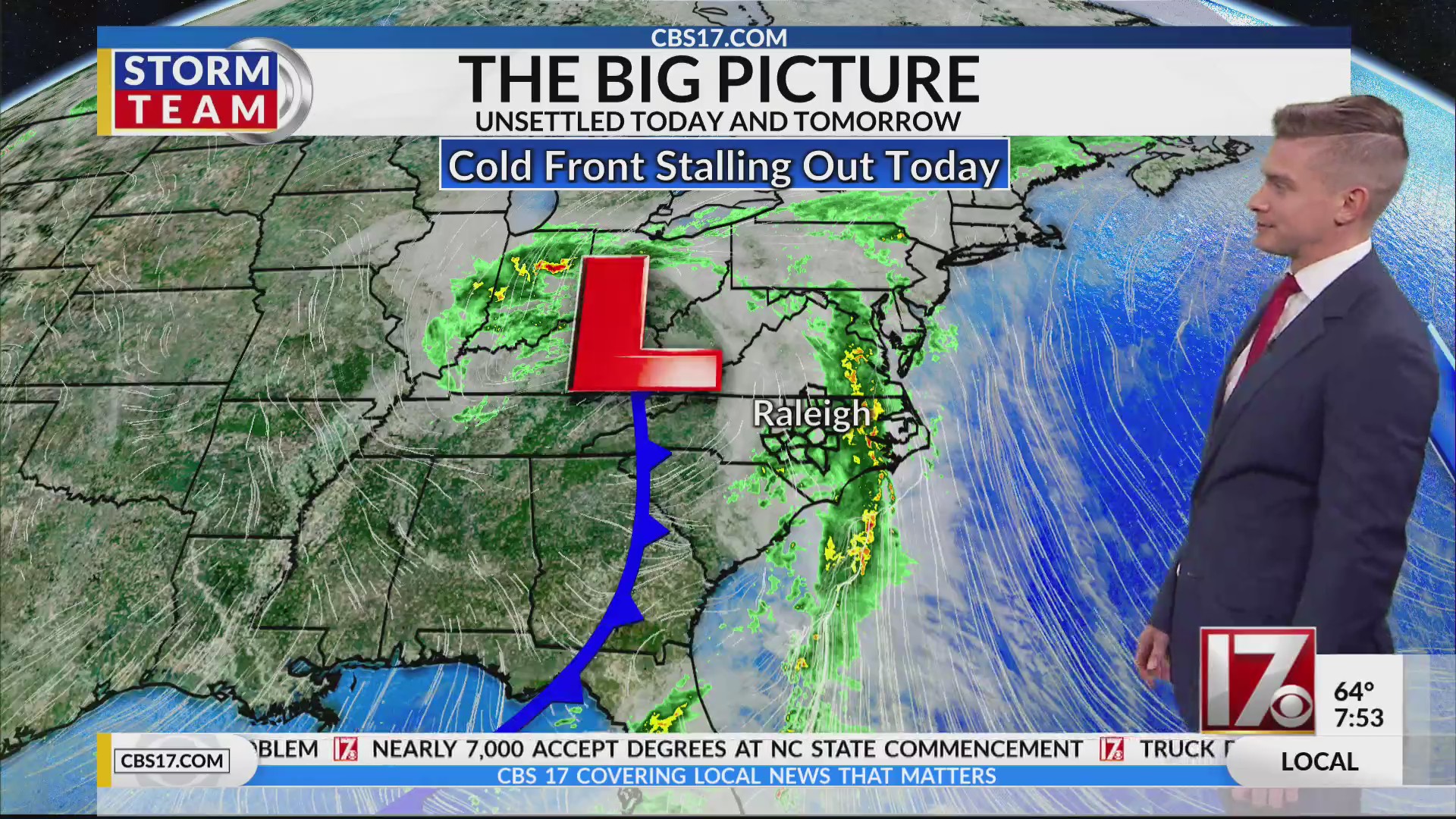 Cold front, rain slowly moves east, highs in mid-70s – CBS17.com