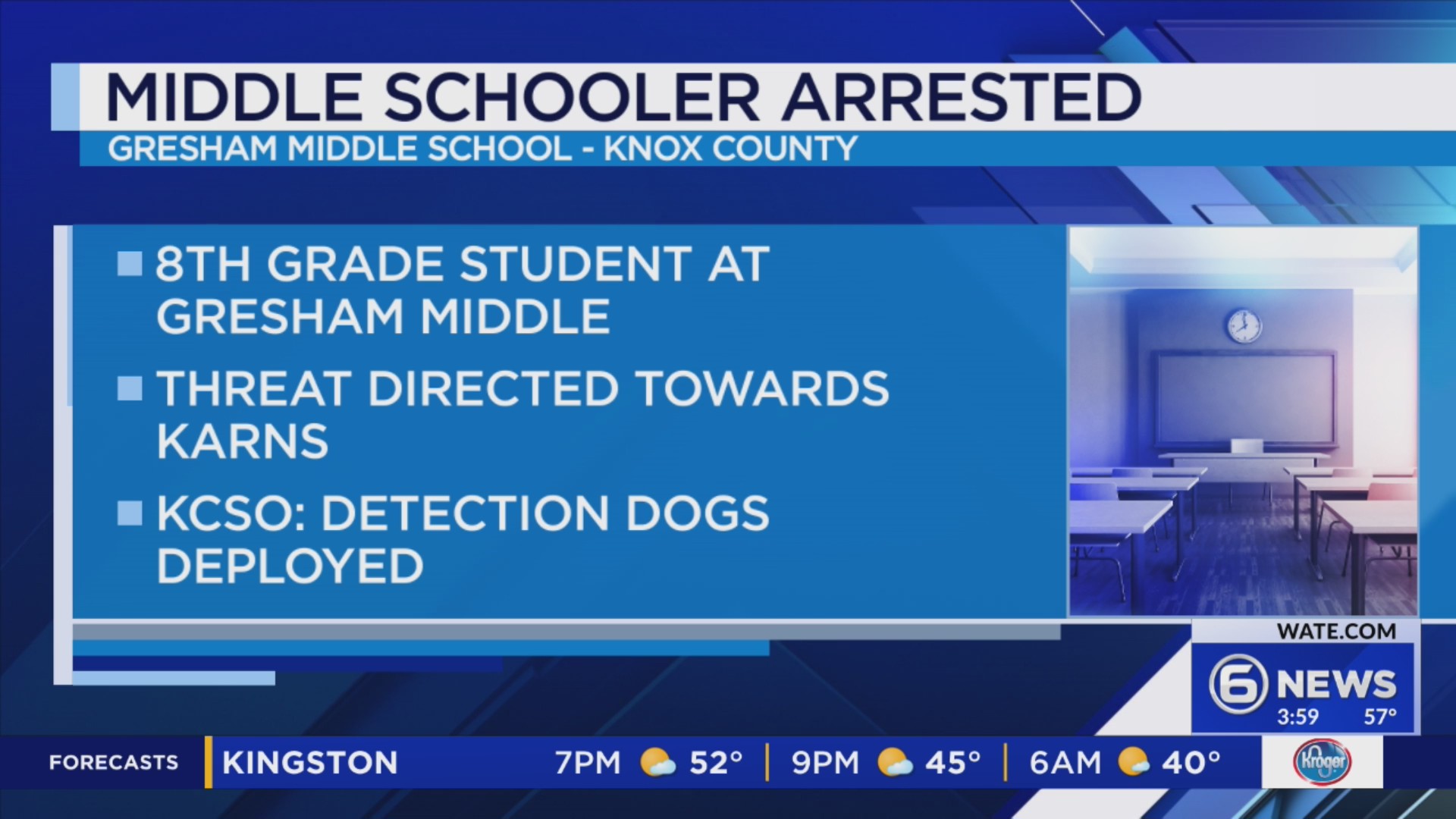Middle school student arrested for threat at Karns Middle School – WATE 6 On Your Side