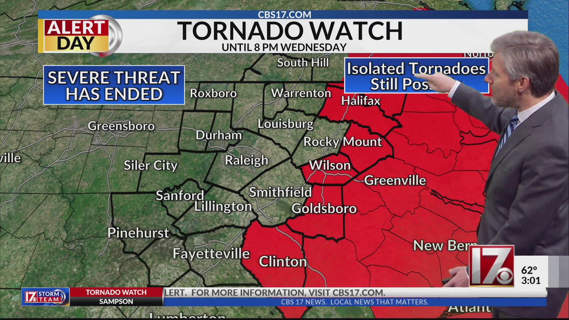 Severe storm threat over, isolated tornadoes still possible – CBS17.com