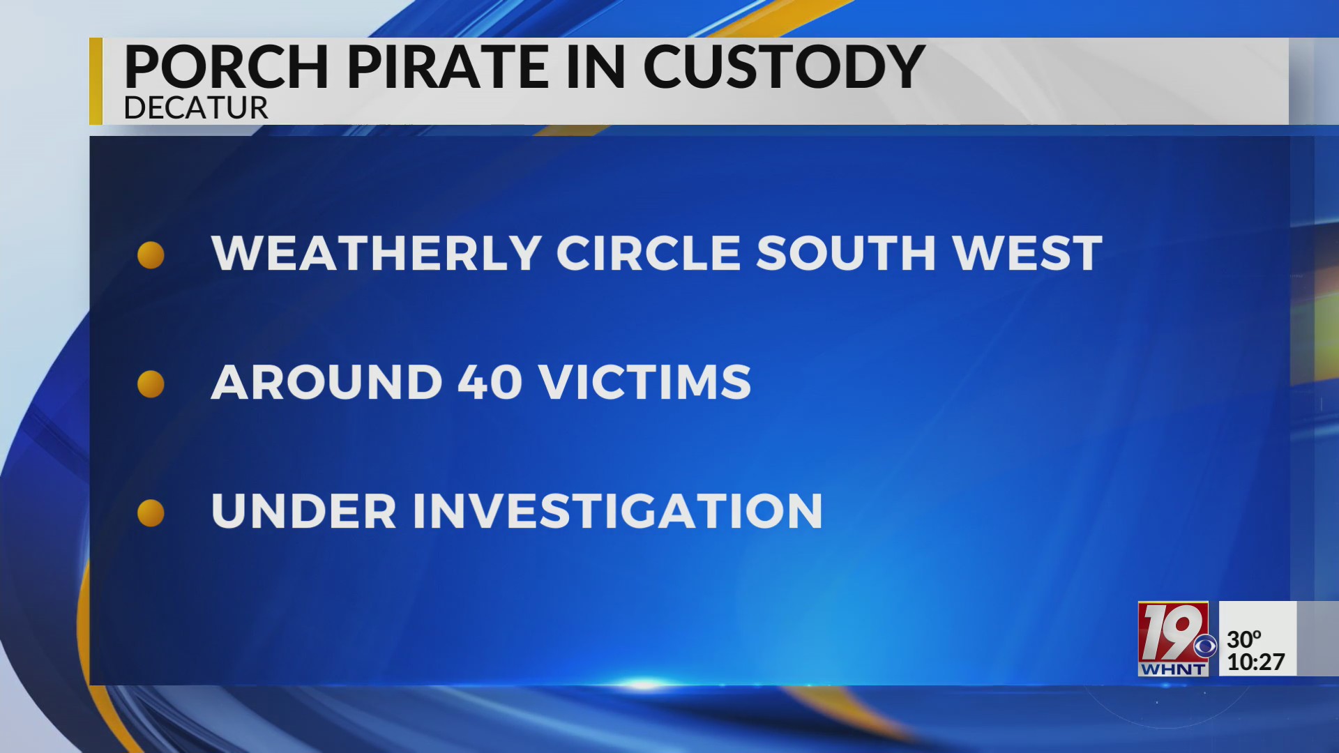 Porch Pirate In Custody | December 21, 2024 | News 19 at 10 p.m ...