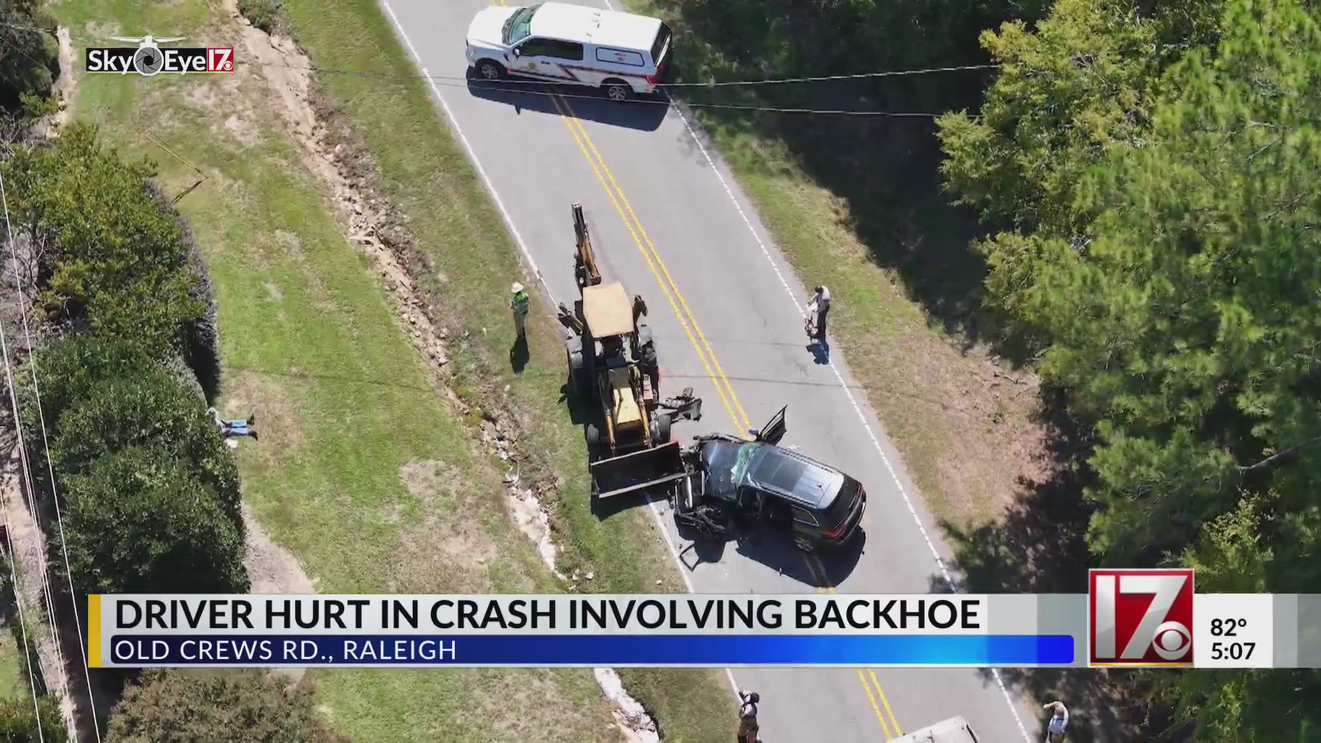 Jeep driver hurt in crash involving backhoe in Raleigh – CBS17.com
