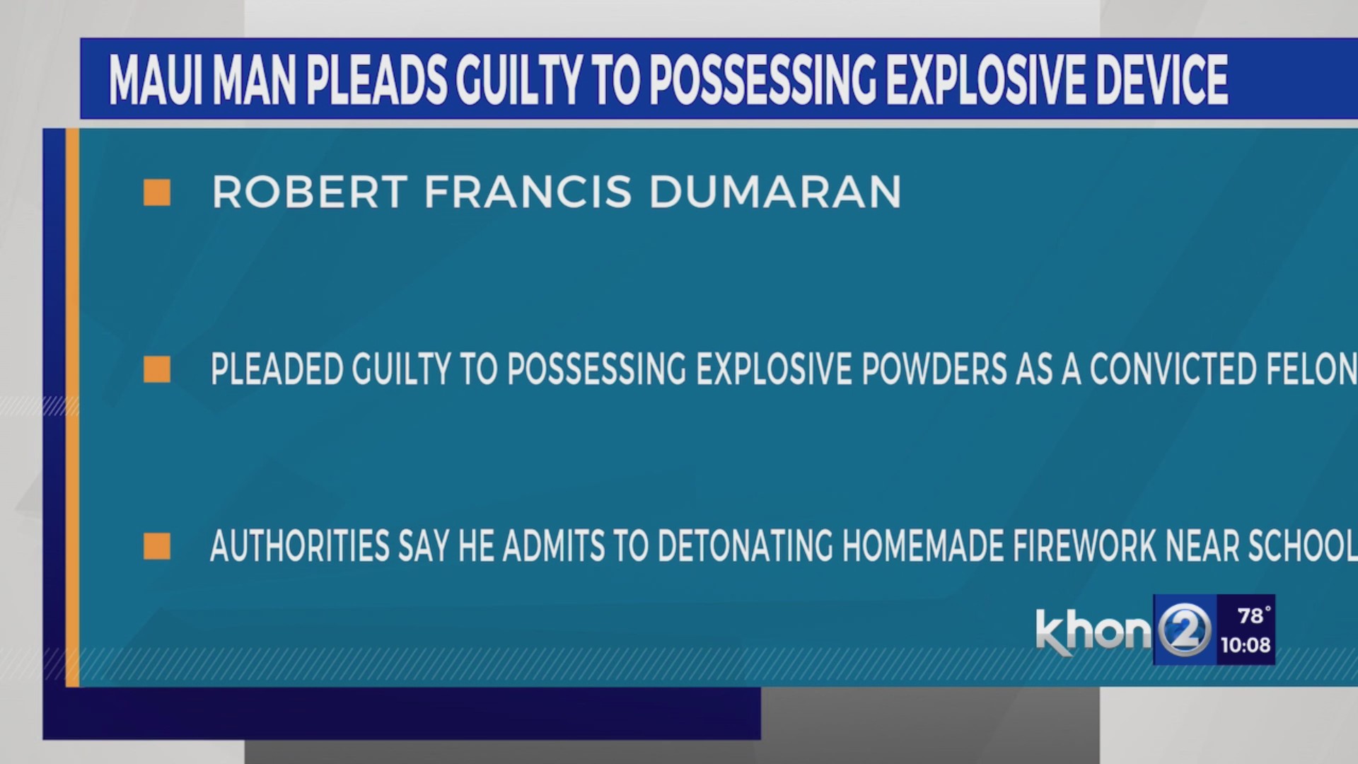 Maui man pleads guilty to possessing explosive device and powders – KHON2