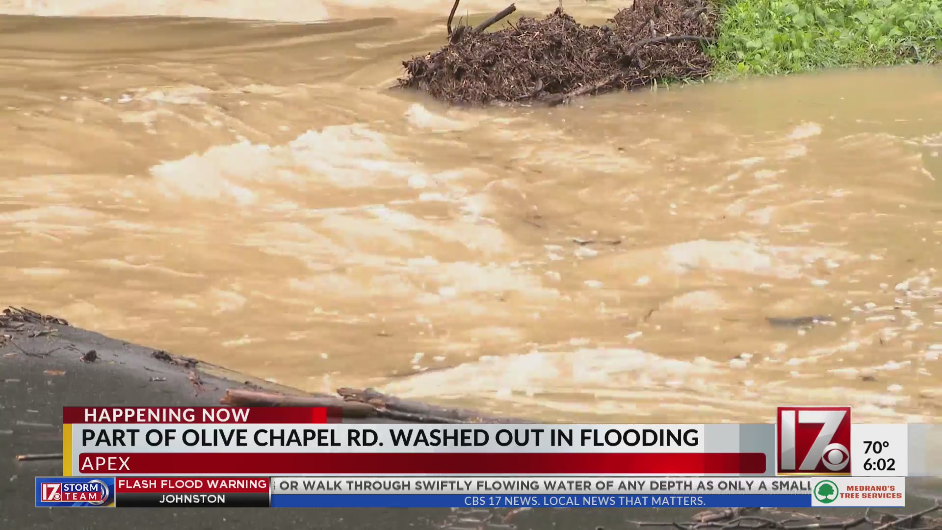 Part of road in Apex washed out due to flooding – CBS17.com