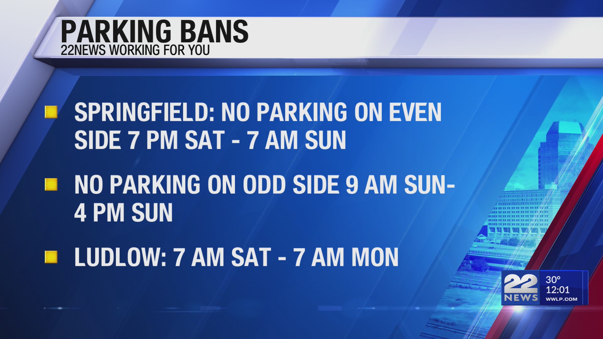 List of parking bans ahead of incoming snow storm on Saturday – WWLP