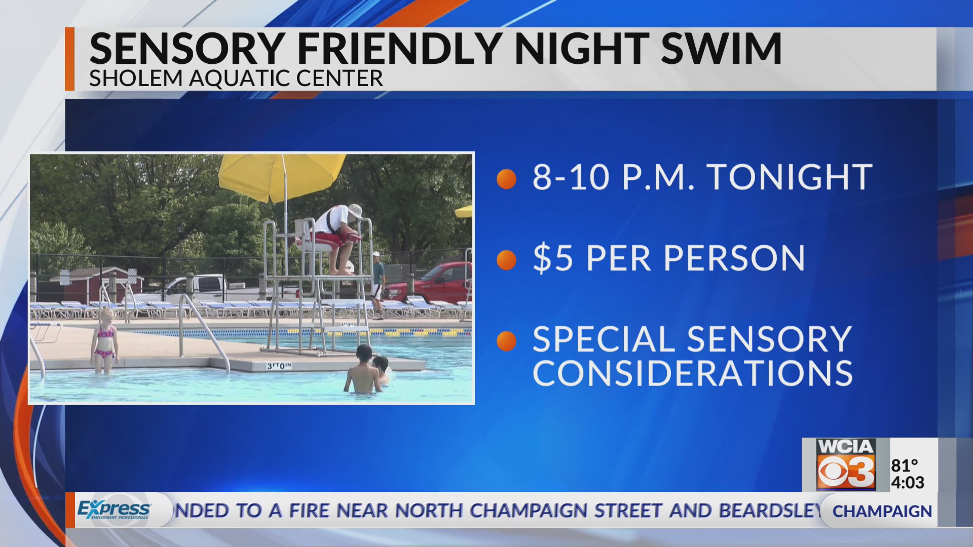 Sholem Aquatic Center hosting nighttime sensory swim – WCIA.com
