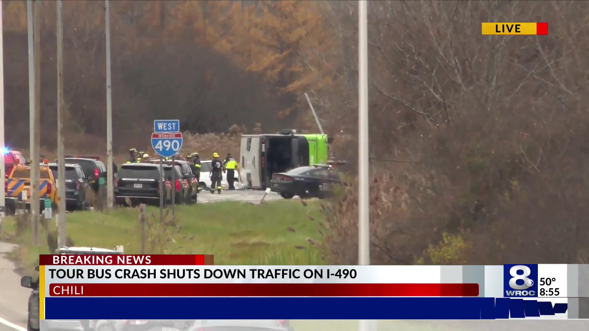 BREAKING UPDATE: News 8 on scene of tour bus roll over on I-490 in ...
