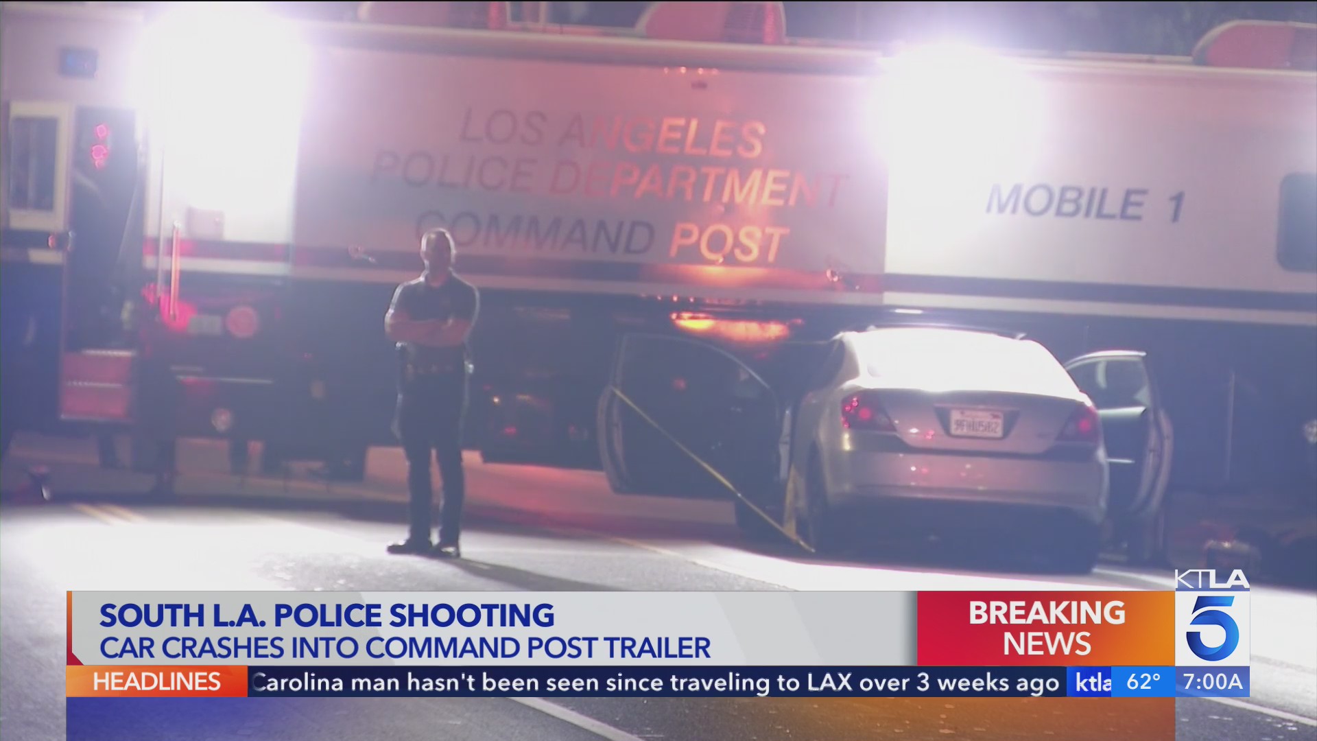 Car crashes into officer-involved shooting investigation scene in Los ...