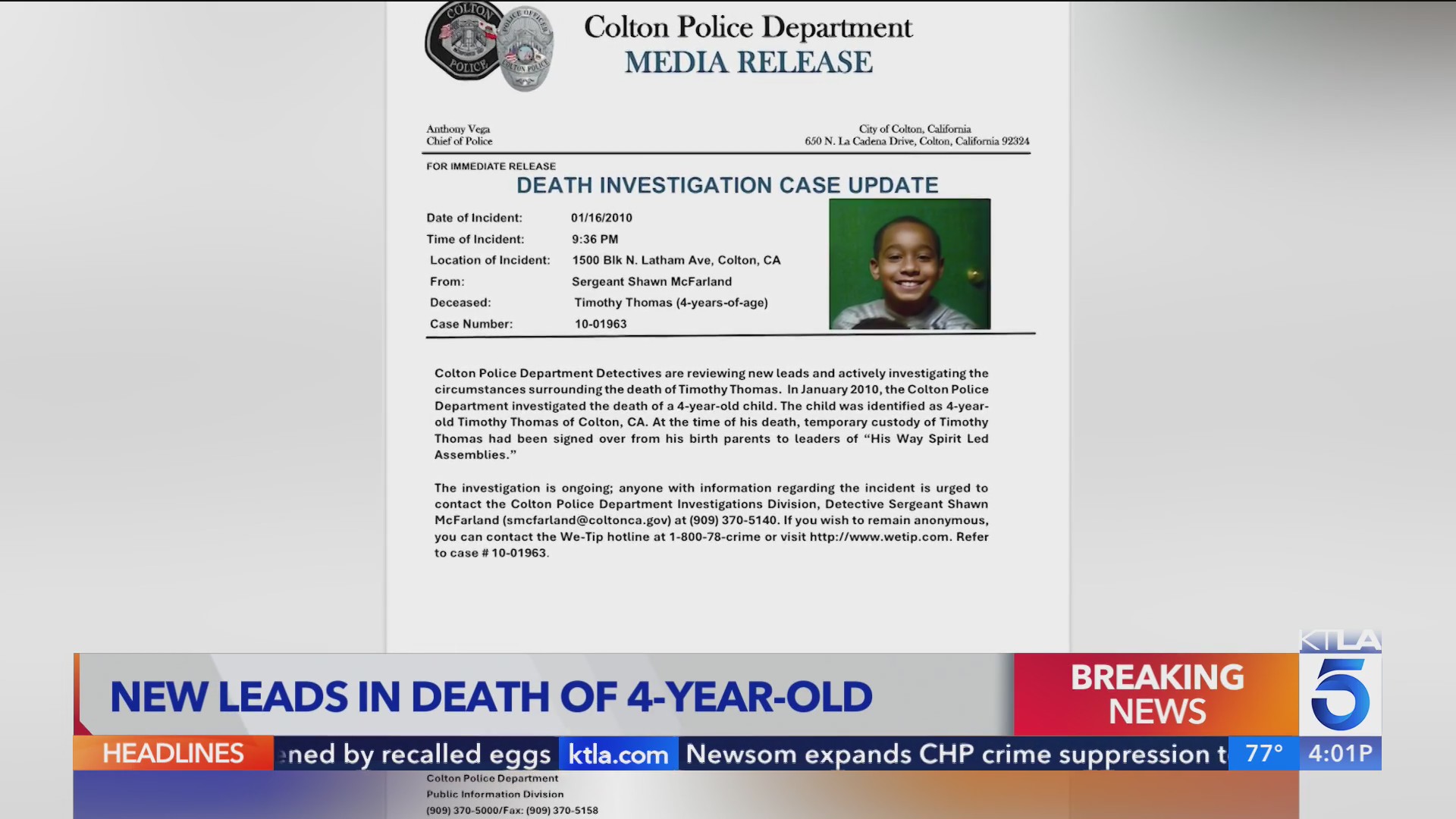 Police reopen case of 4-year-old’s death – KTLA