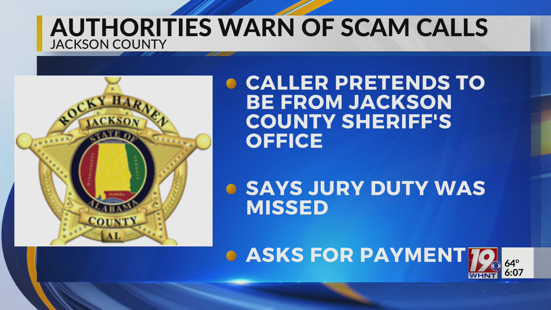 Jackson County Sheriff Warns Of Scam Calls | Oct. 30, 2024 | News 19 ...