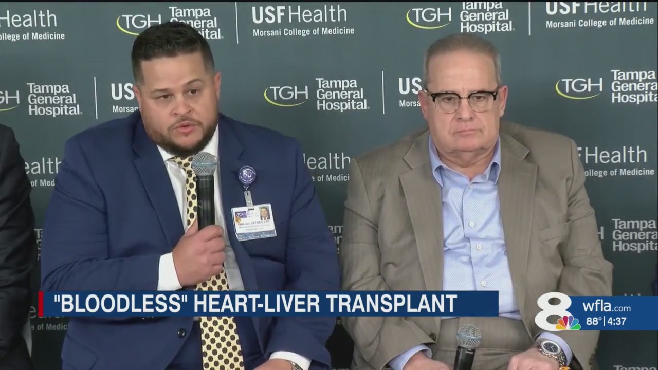 Patient and doctors discuss world’s first bloodless heart-liver ...
