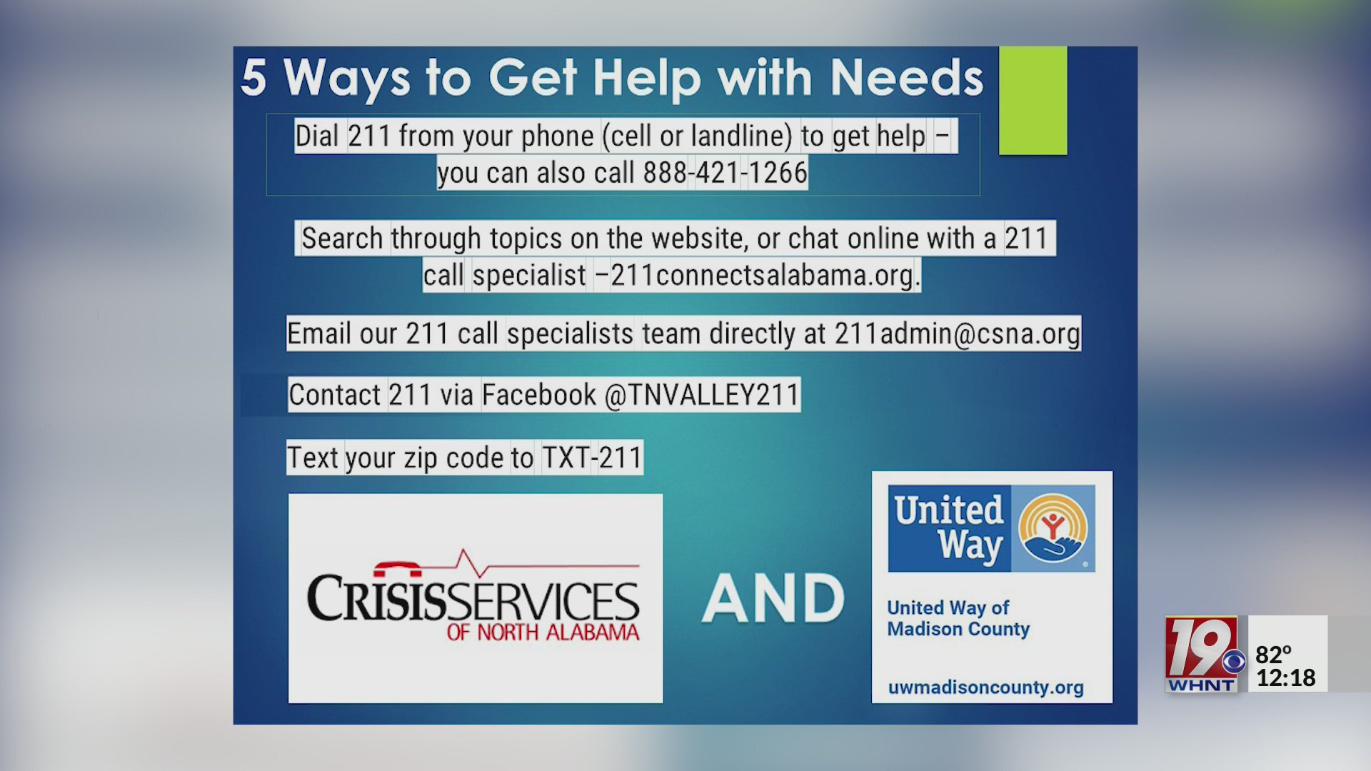 United Way Spreads the Word About 211 Helpline | May 27 2024 | News 19 ...