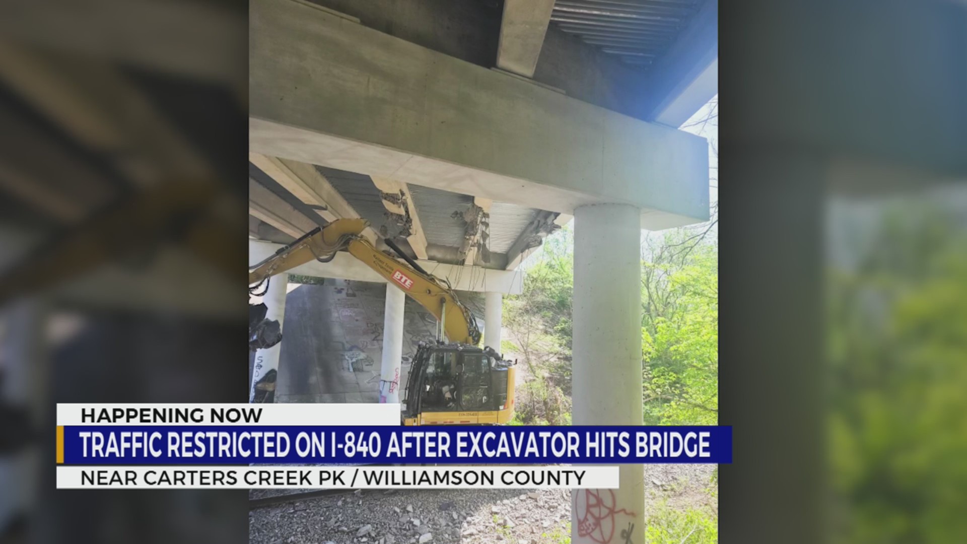 Traffic restricted on I-840 after excavator hits bridge – WKRN News 2