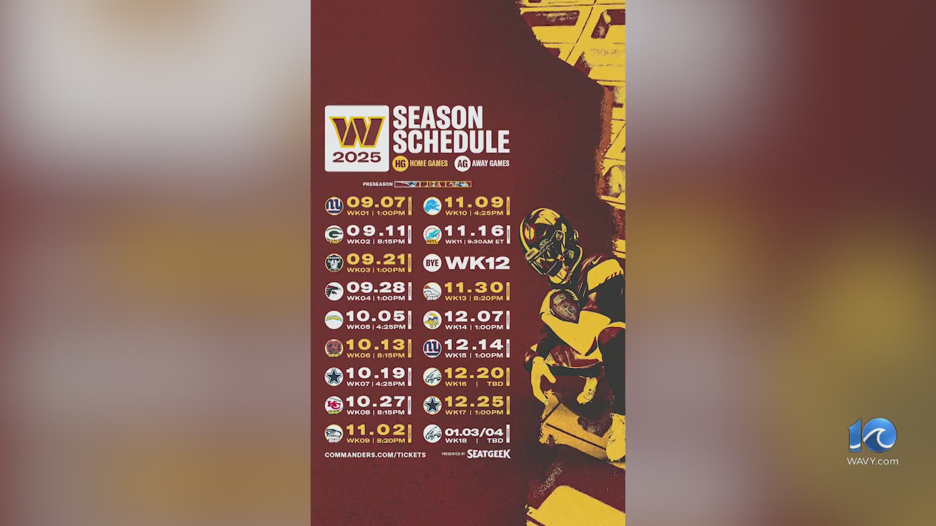 Washington Commanders 2025 full schedule released – WAVY.com